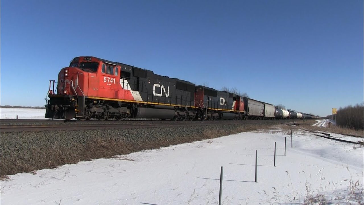 CN Train Spotting HD: CN 5741 & 5737 Leads CN 309 West At Acheson AB 1/ ...
