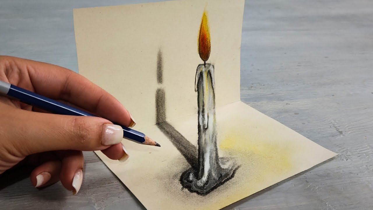 3d drawing candle on paper 🕯️ how to draw candles - YouTube