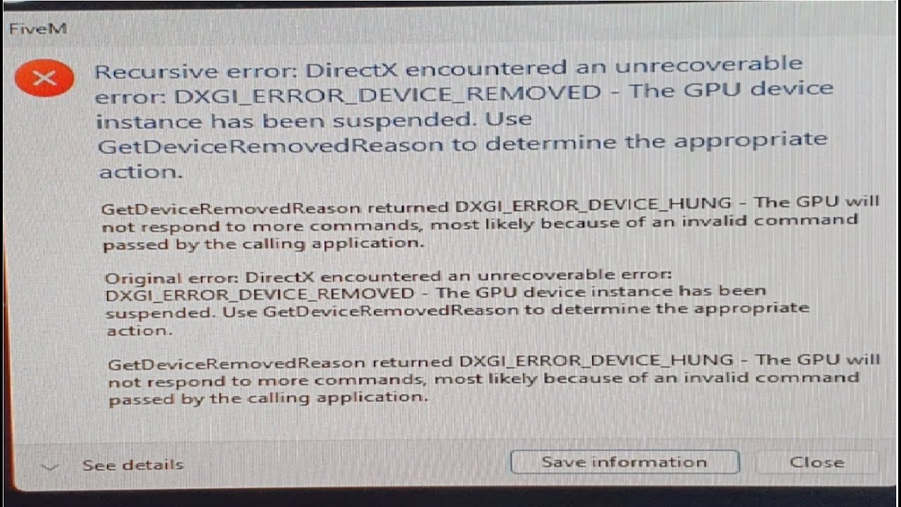 Sửa Lỗi FiveM Direct DXGI ERROR DEVICE REMOVED GPU Trong Game - YouTube