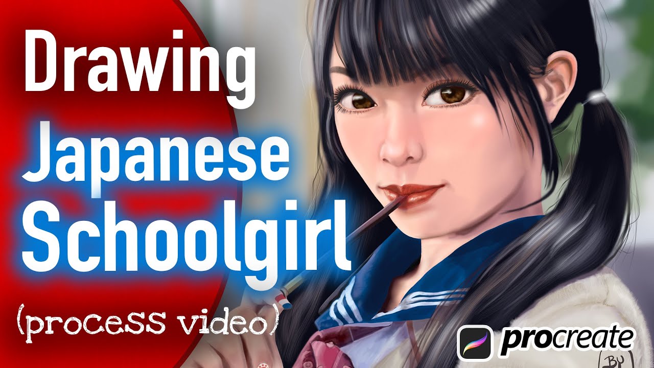 Japanese Schoolgirl - Drawing a cute girl portrait. Sketching/coloring ...