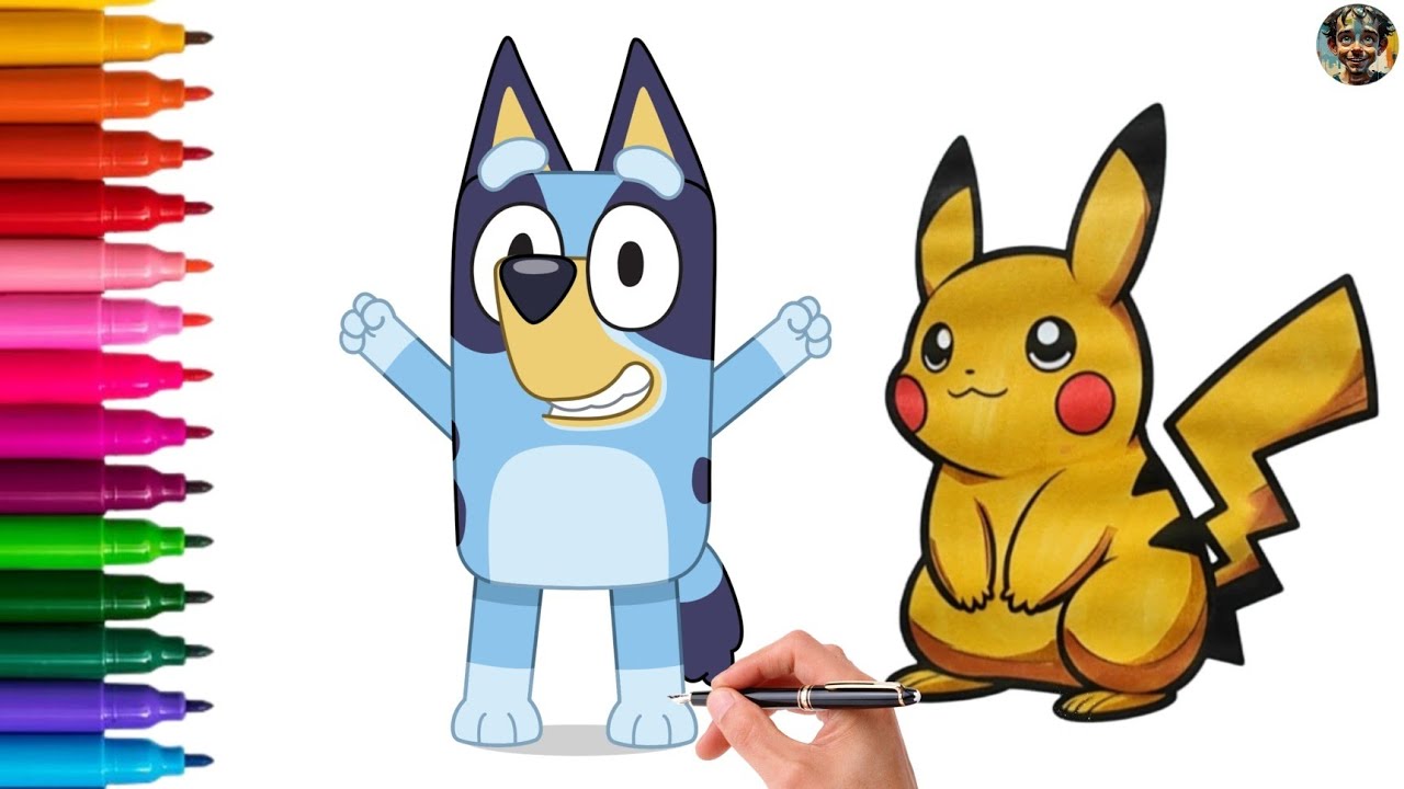 How to Draw and Color Bluey and Pikachu | Step by step tutorial for ...