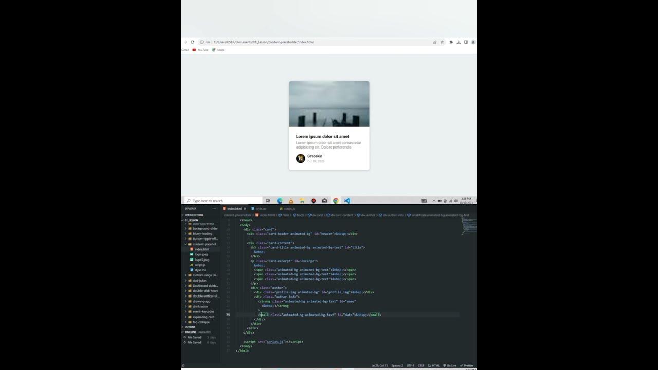 How to create content placeholder using html css and JavaScript / step by step website tutorials ...