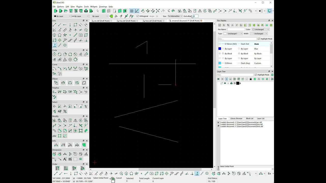 LibreCAD Line From Point To Line - YouTube
