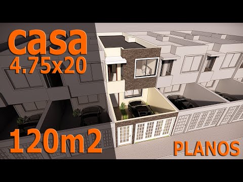 Casa de 120 m2. Plano de vivienda con 4 dormitorios, 2 baños, sala, comedor y cocina. Home design