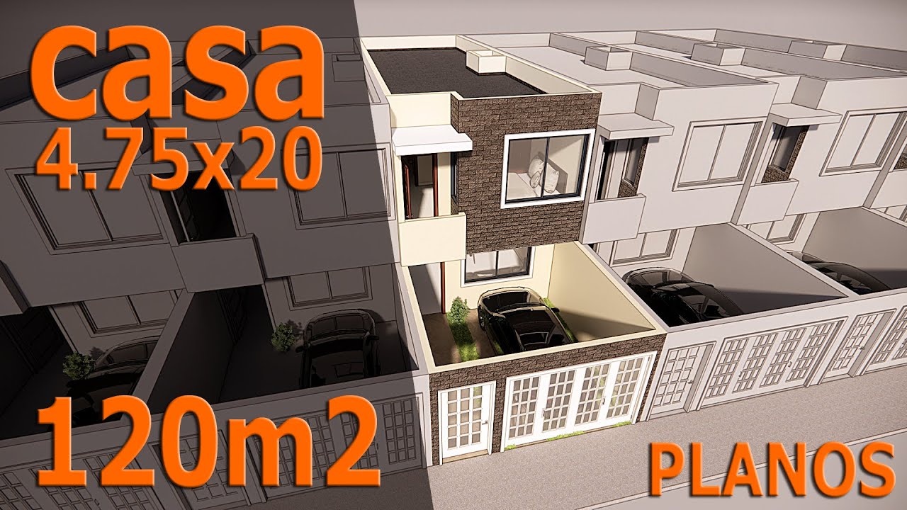 Casa de 120 m2. Plano de vivienda con 4 dormitorios, 2 baños, sala ...