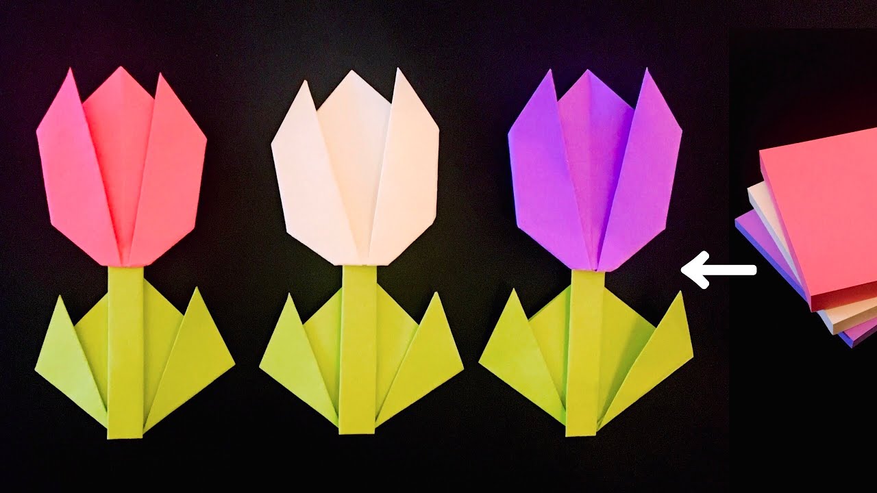 Easy Sticky Note Origami Tulip Flower 🌷 Simple paper flower DIY crafts ...