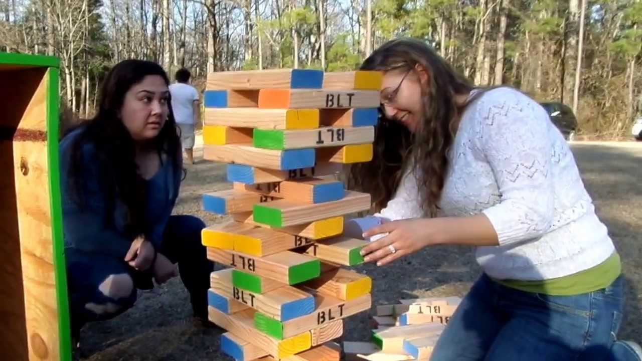 Most intense giant Jenga Game at a Mobile Video Game Truck Party! - YouTube