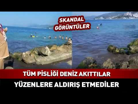 Tüm pisliği denizde yüzenlerin üzerine bıraktılar! Skandal olay #bursa