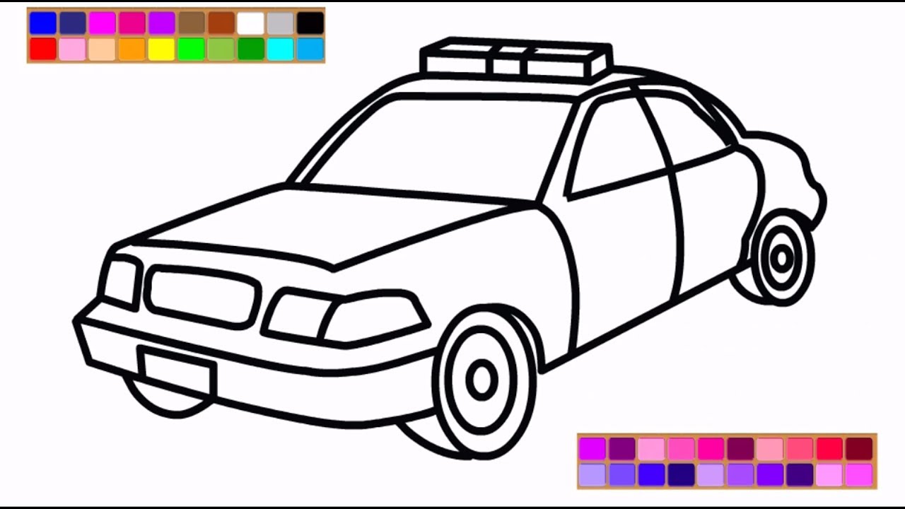 How to Draw a Police Car Coloring Pages Learn Colors for Kids with ...