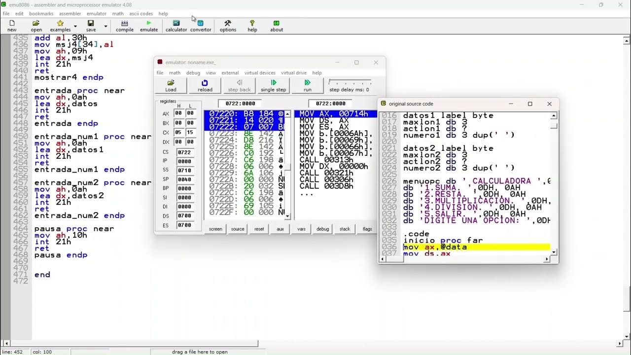 Calculadora emu8086 - YouTube