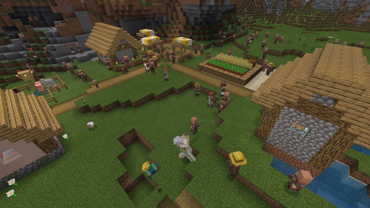 Iron golem cleans overpopulated village in Minecraft - YouTube