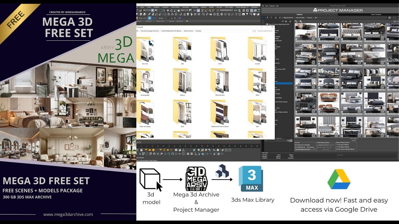 FREE 3ds Max Library I 300GB 3D Models & Scenes Easy Download & Setup ...