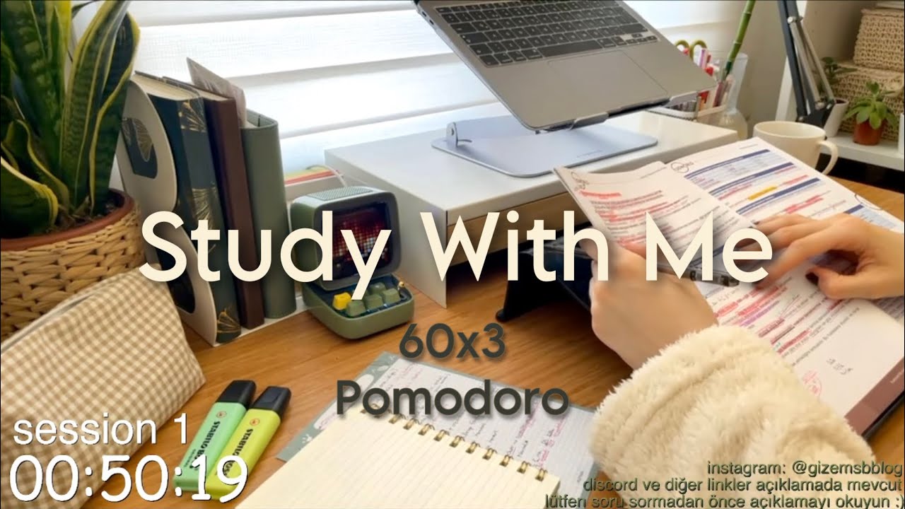 Study With Me 3 Hours | 60X3 POMODORO | Benimle 3 Saat Ders Çalış - YouTube