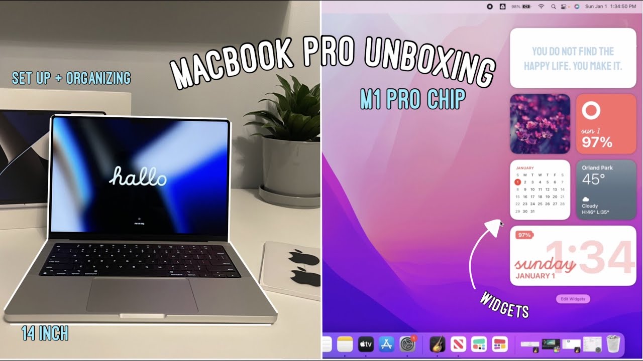 UNBOXING MACBOOK PRO 14" | customizing (WIDGETS) , set up, unboxing ...