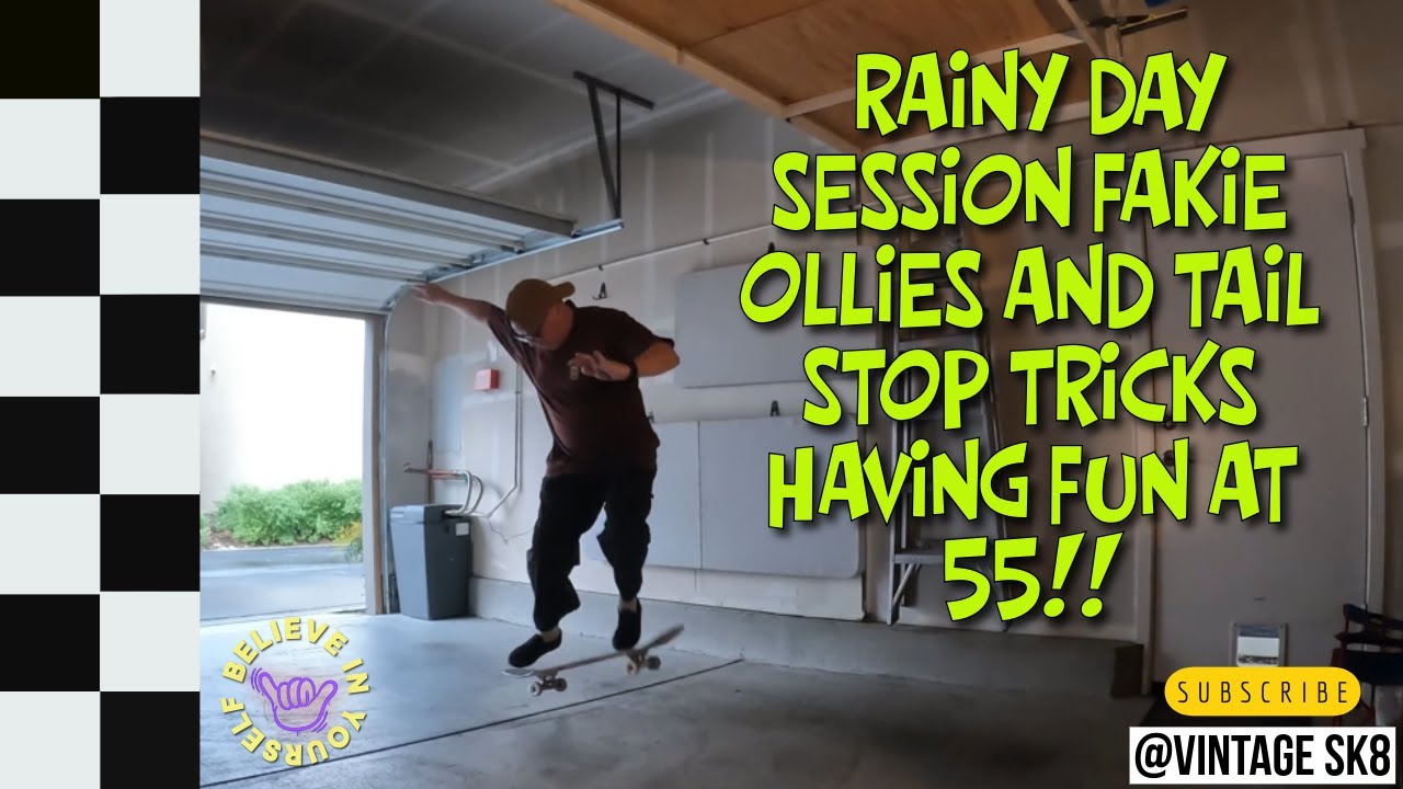 Garage days revisited Skateboarding while it rains at 55 years old - YouTube