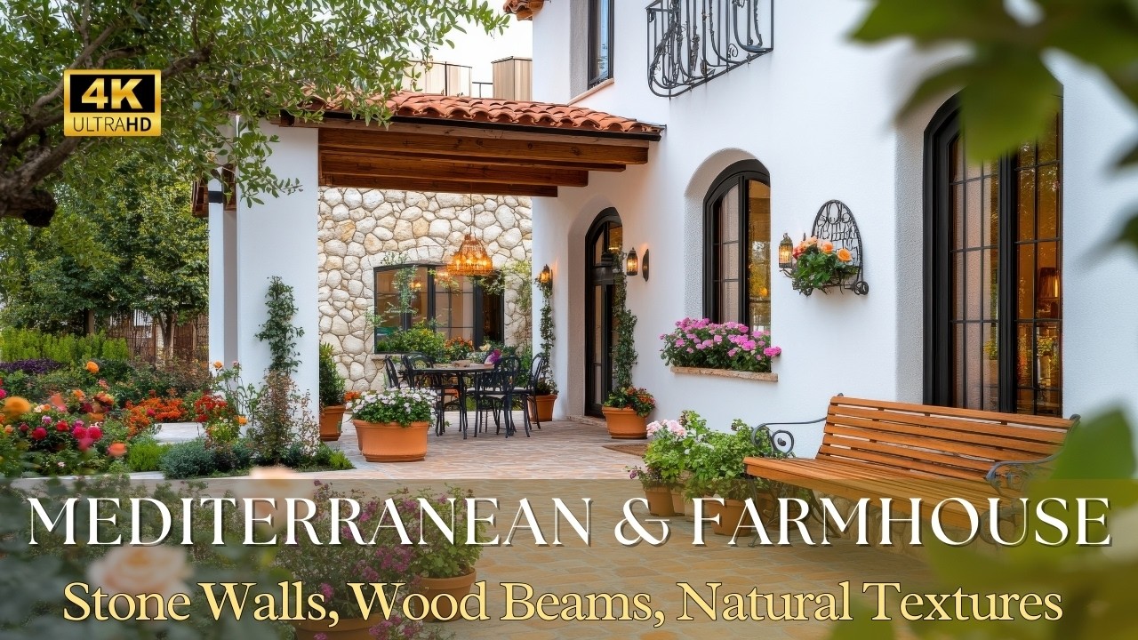 Mediterranean Rustic Farmhouse Interior: Stone Walls, Wood Beams ...