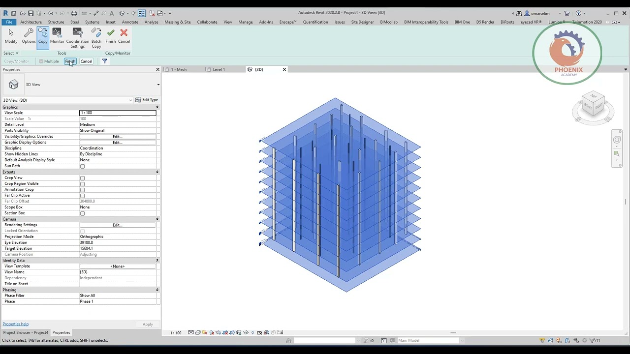 revit copy monitor سحب الاعمدة و تقسيمها حسب الطوابق - YouTube