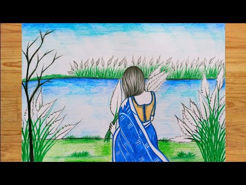 Kash Ful Drawing || How to draw catkins ||How to draw scenery of Autumn ...