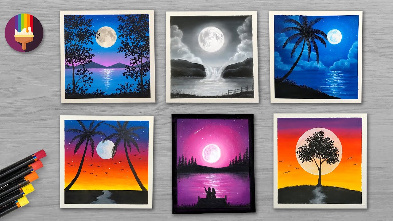 6 Easy Full Moon Drawing ideas for Beginners | How to Draw with Oil ...