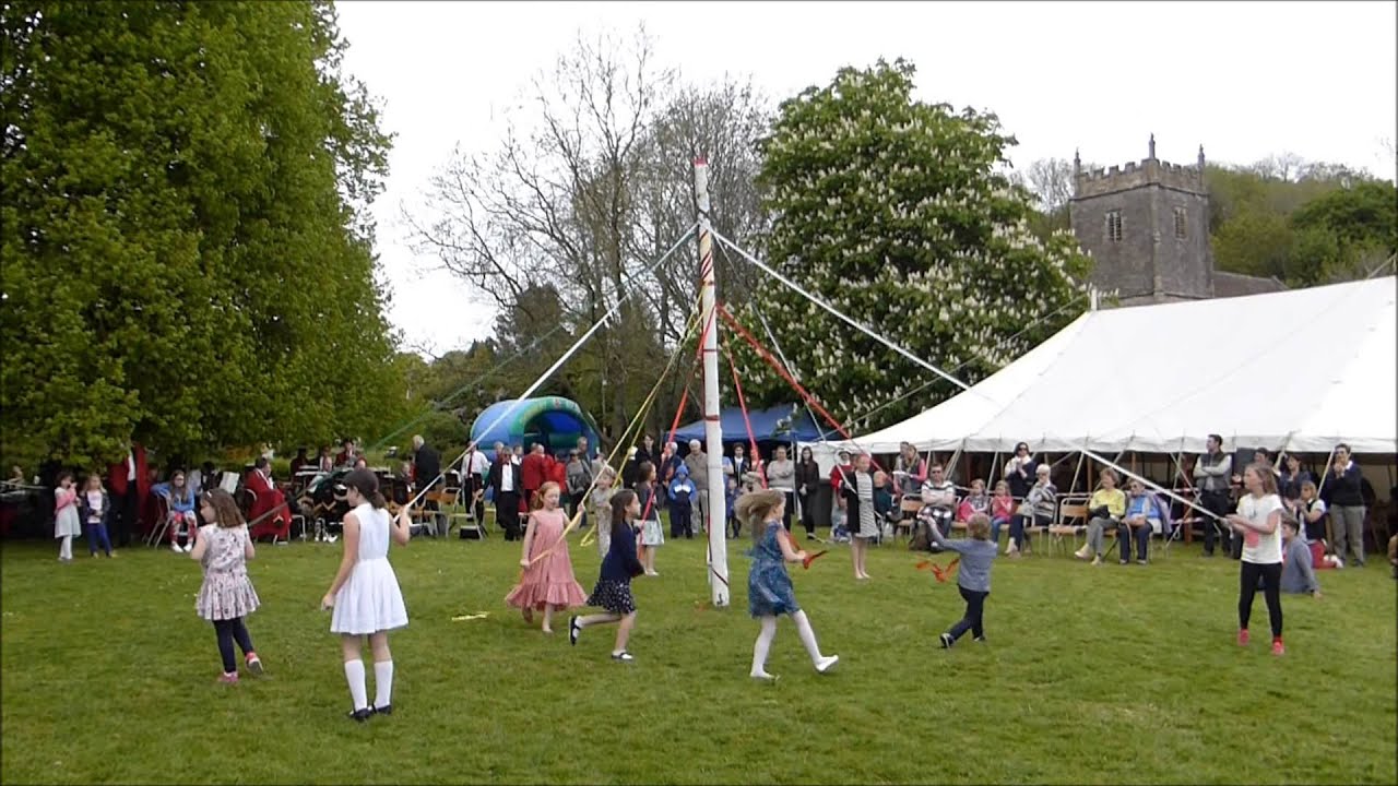 Dancing round the Maypole at the village May Day Fair. Tytherington ...