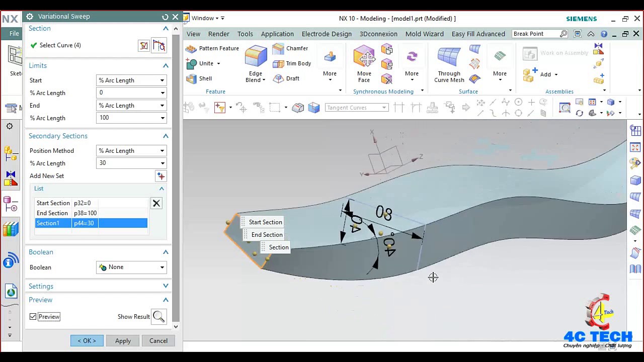 Cad 4Ctech 10 2 Variational Sweep - YouTube