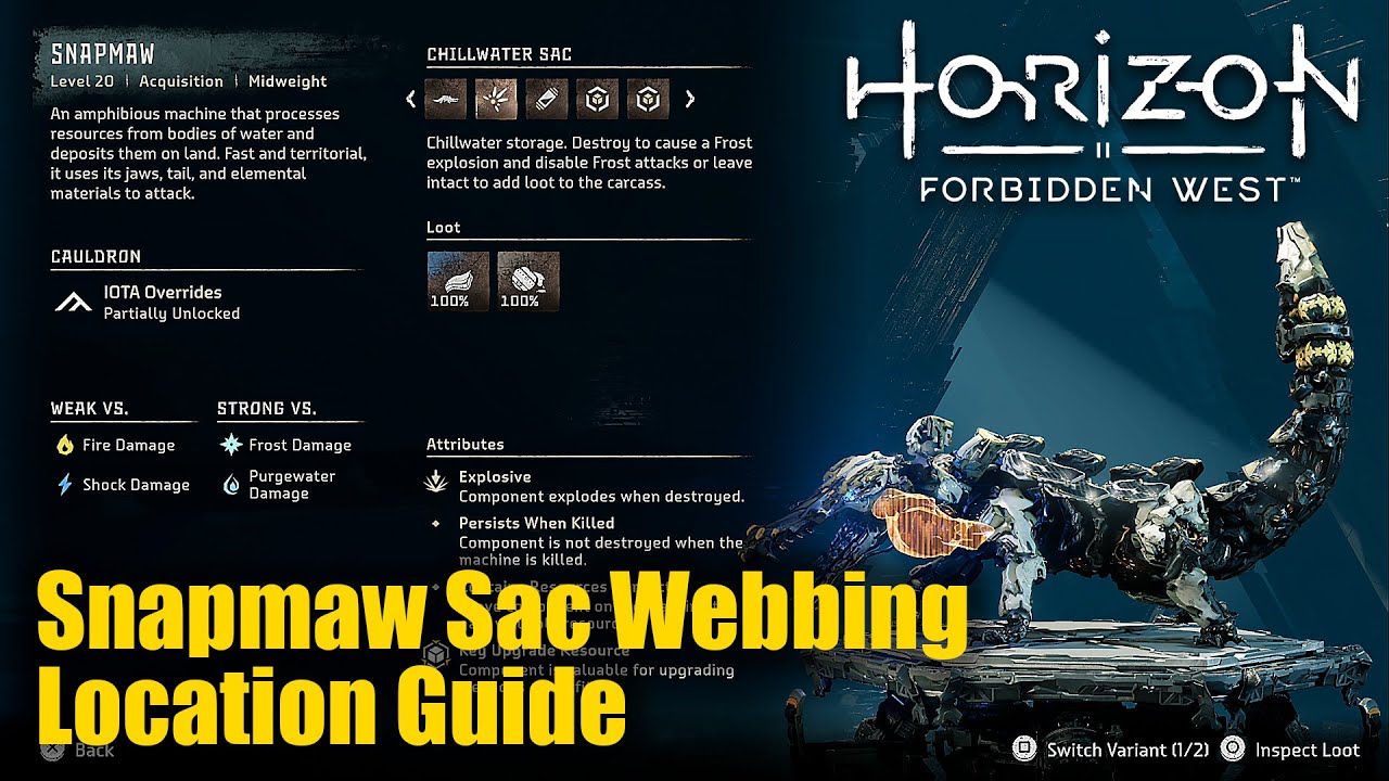 Horizon Forbidden West - Snapmaw Sac Webbing Resources (Rare) Location ...