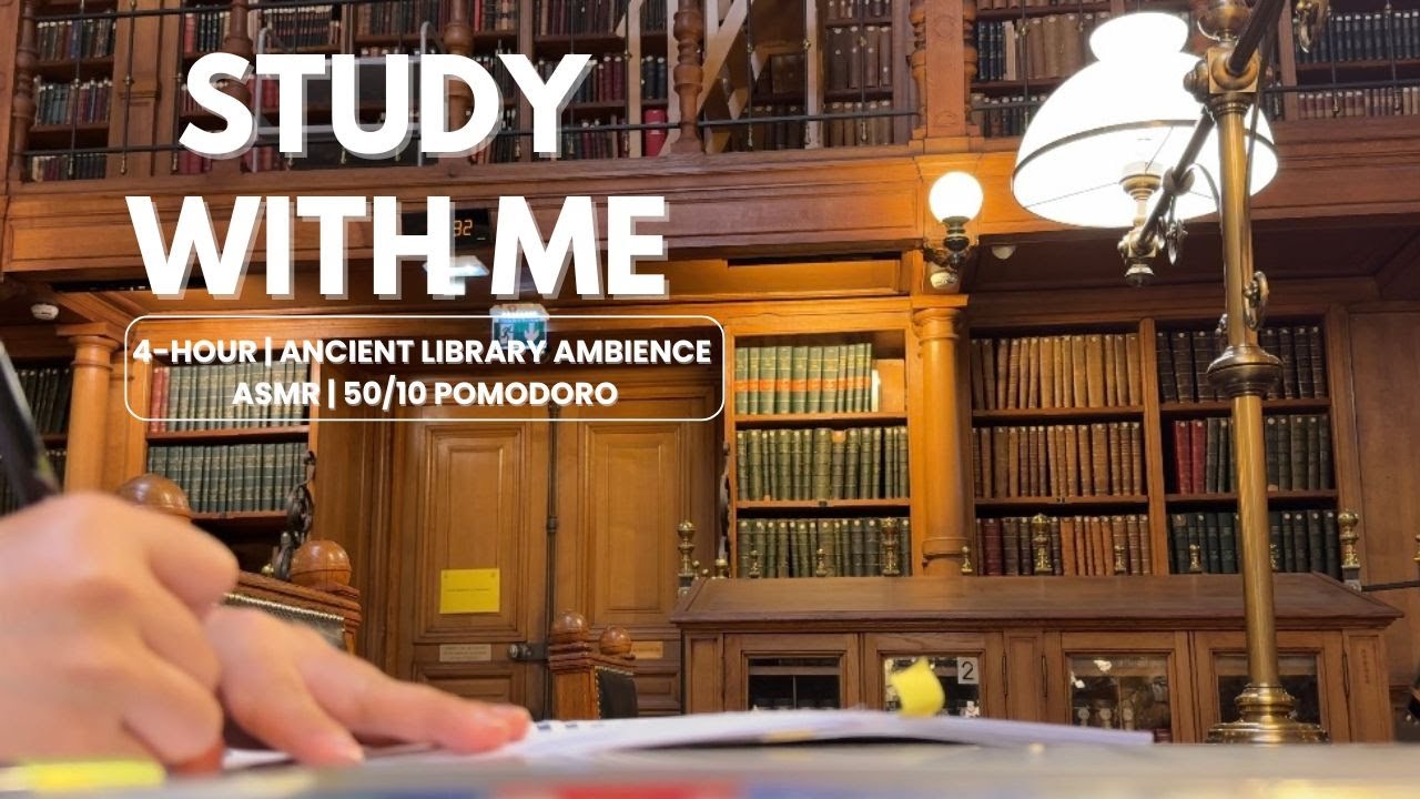 4 HOURS study with me | ancient library ambience | ASMR, real time | 50 ...