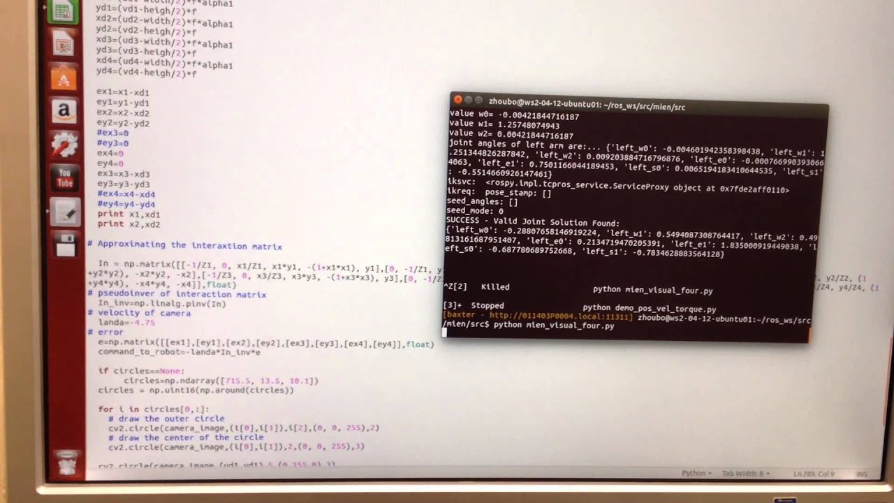 Visual Servoing for baxter robot using 4 feature points - YouTube