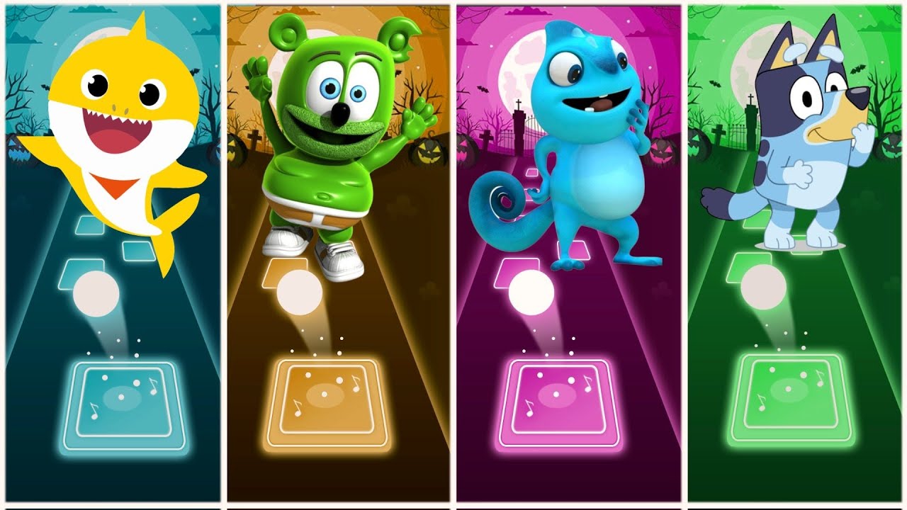 Baby Shark 🆚 Gummy Bear 🆚 Cam and Leon Soap 🆚 Bluey Relax..Tiles Hop ...