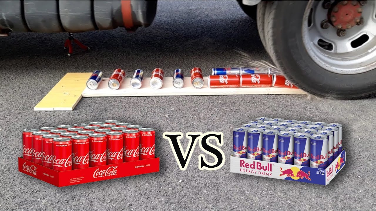 EXPERIMENT: TRUCK VS COCA COLA & RED BULL 100 CANS See what happened ...