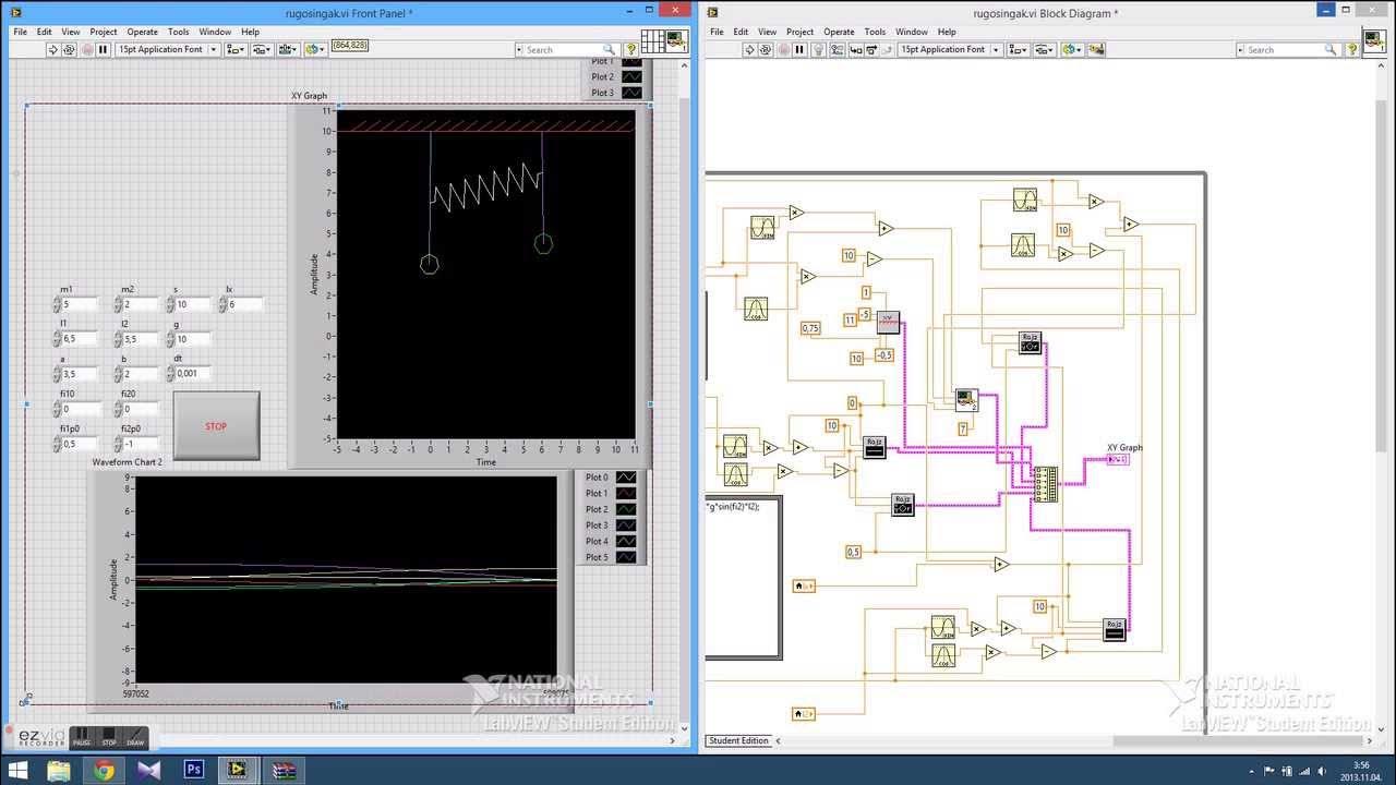 Labview Coupled pendulums with spring - YouTube
