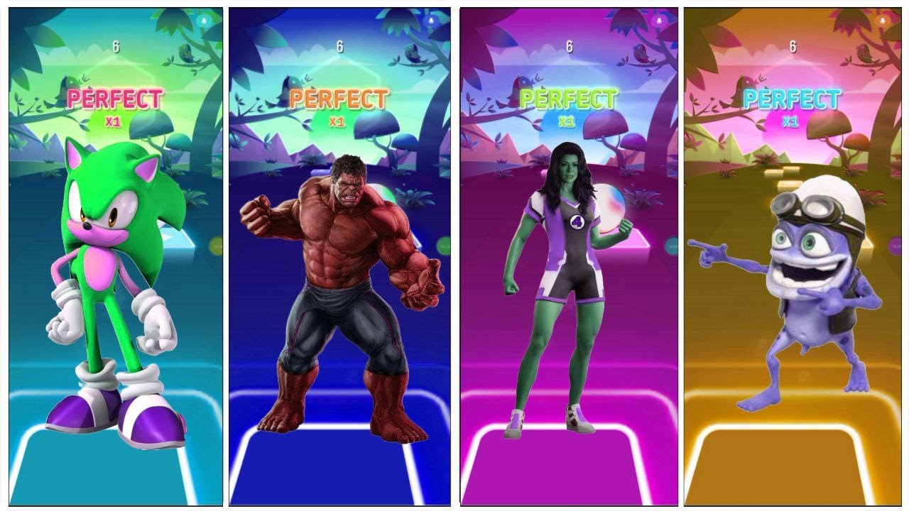 Sonic 🆚 Hulk 🆚 She Hulk 🆚 Crazy Frog Tiles Hop Rush #9 - YouTube