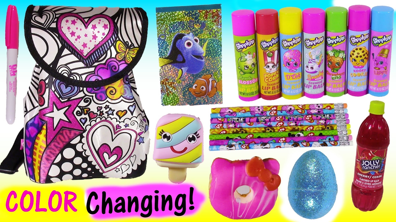 COLOR Changing Backpack! DIY Color! Shopkins Lip Balm Dory FROZEN CANDY ...