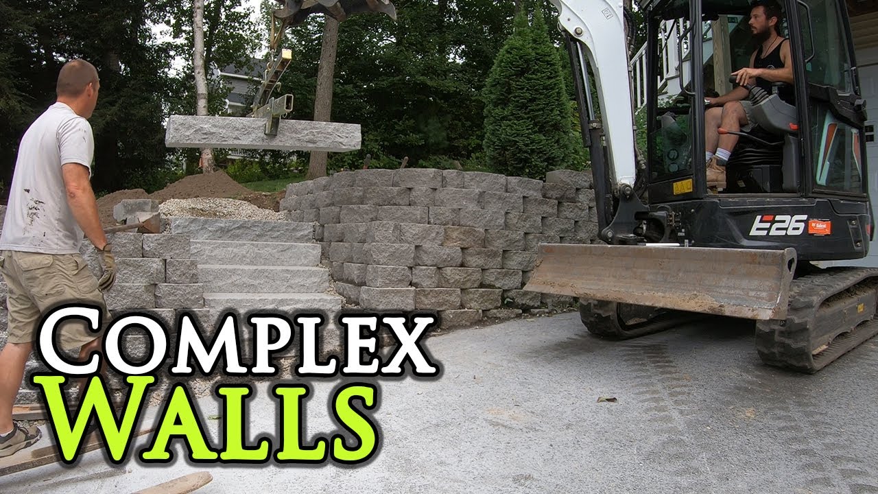 Installing 2 Retaining Walls with Inset Granite Steps - YouTube