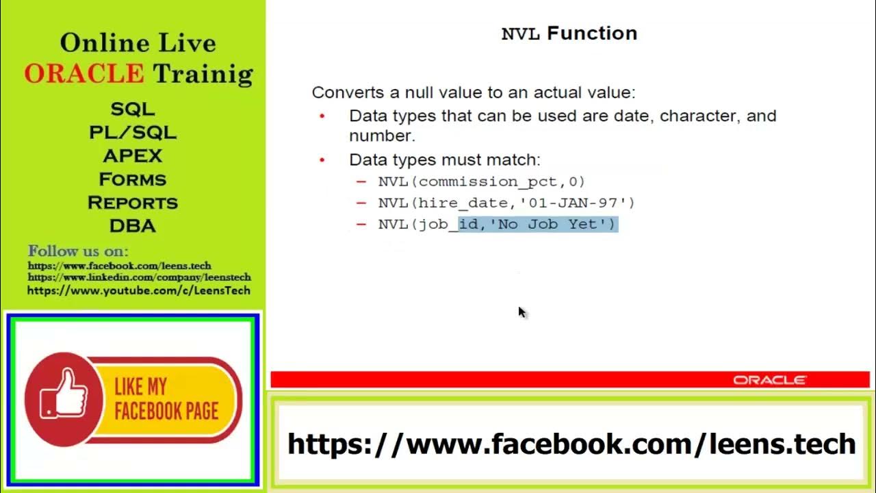 Oracle 12c SQL Workshop: SL#33 NVL, NVL2, NULLIF, and COALESCE Functions in the SQL Statements ...