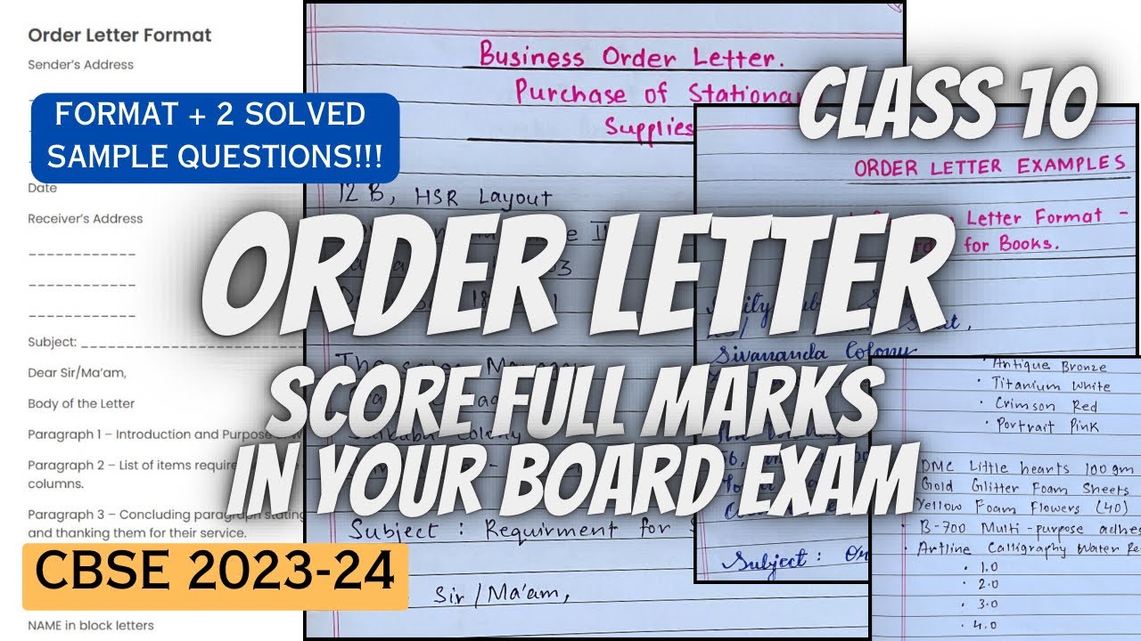 Order Letter - Format + 2 SOLVED SAMPLES! (Class 10 Board Exam) - YouTube