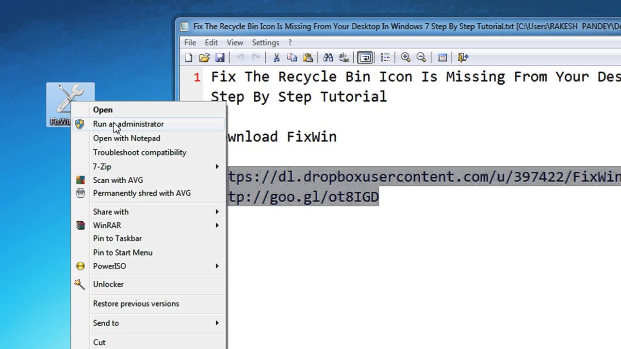 Fix The Recycle Bin Icon Is Missing From Your Desktop In Windows 7 Step ...