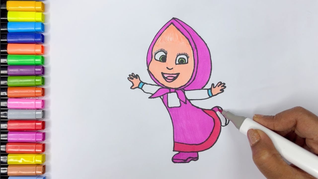 Easy Masha Character Drawing and Coloring for Kids | Step-by-Step ...