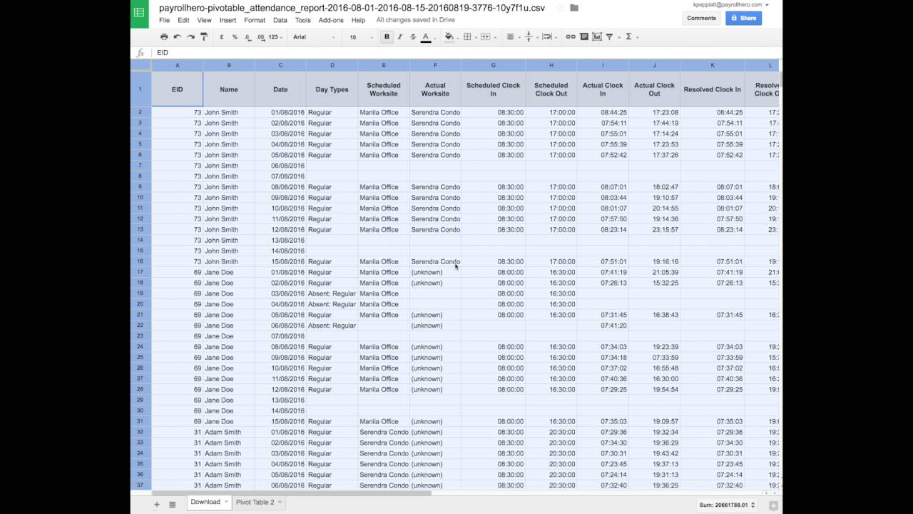 Calculate your Payroll with the Pivotable Attendance Report! - YouTube