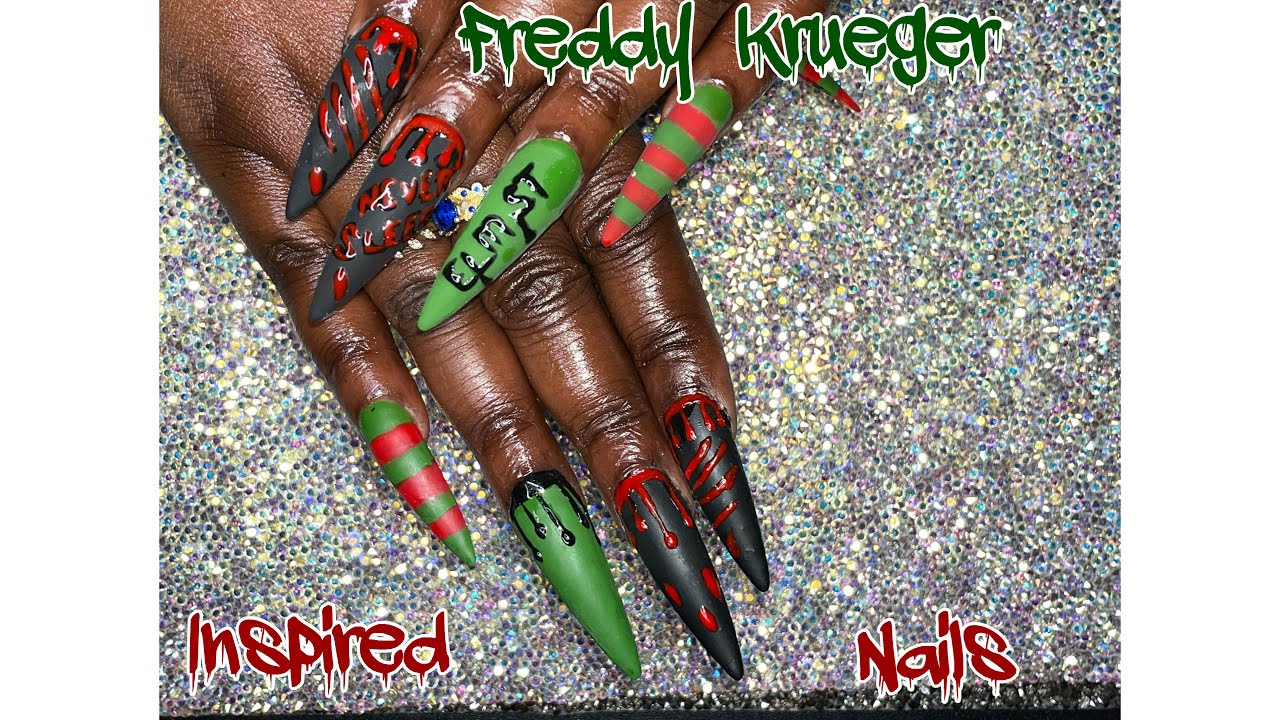 Halloween Nails | Freddy Krueger Inspired Nails #BeginnerFriendly # ...