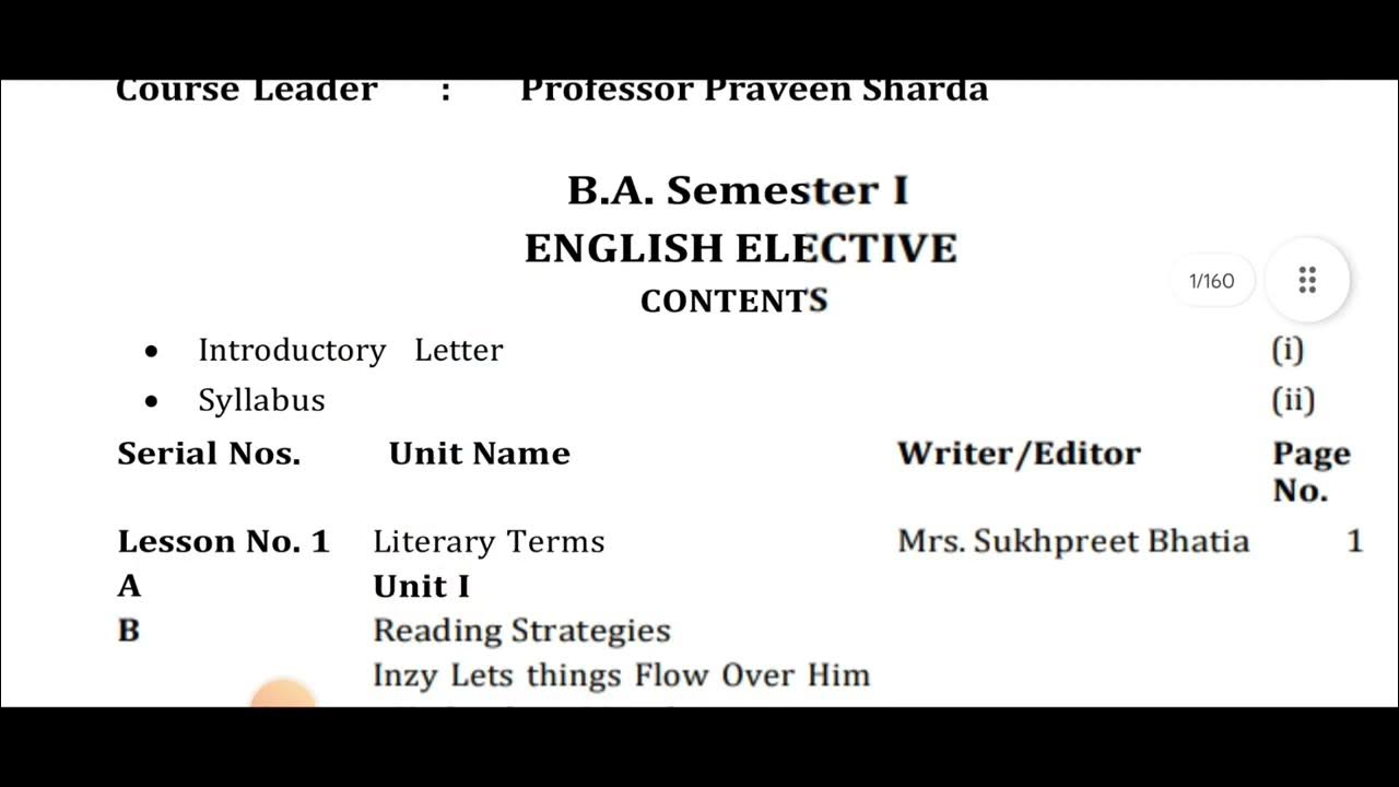 BA1st Sem English Elective Syllabus with Previous year question paper Punjab university - YouTube
