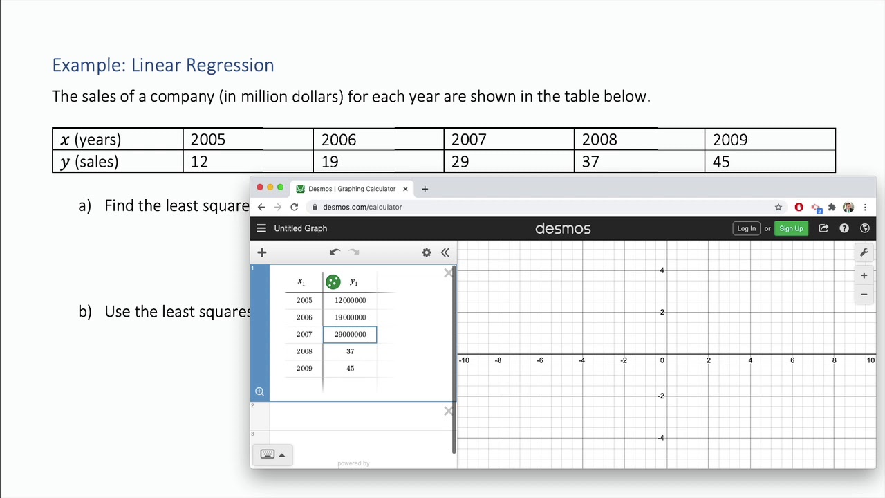 Example Linear Regression with a Calculator (Desmos) 1 - YouTube