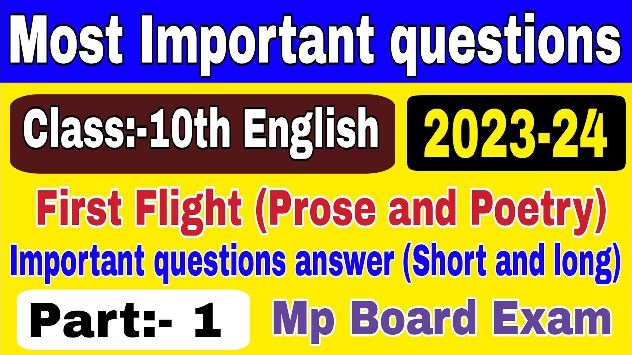 Mp Board Class 10th English Important questions 2024-25 | English ...