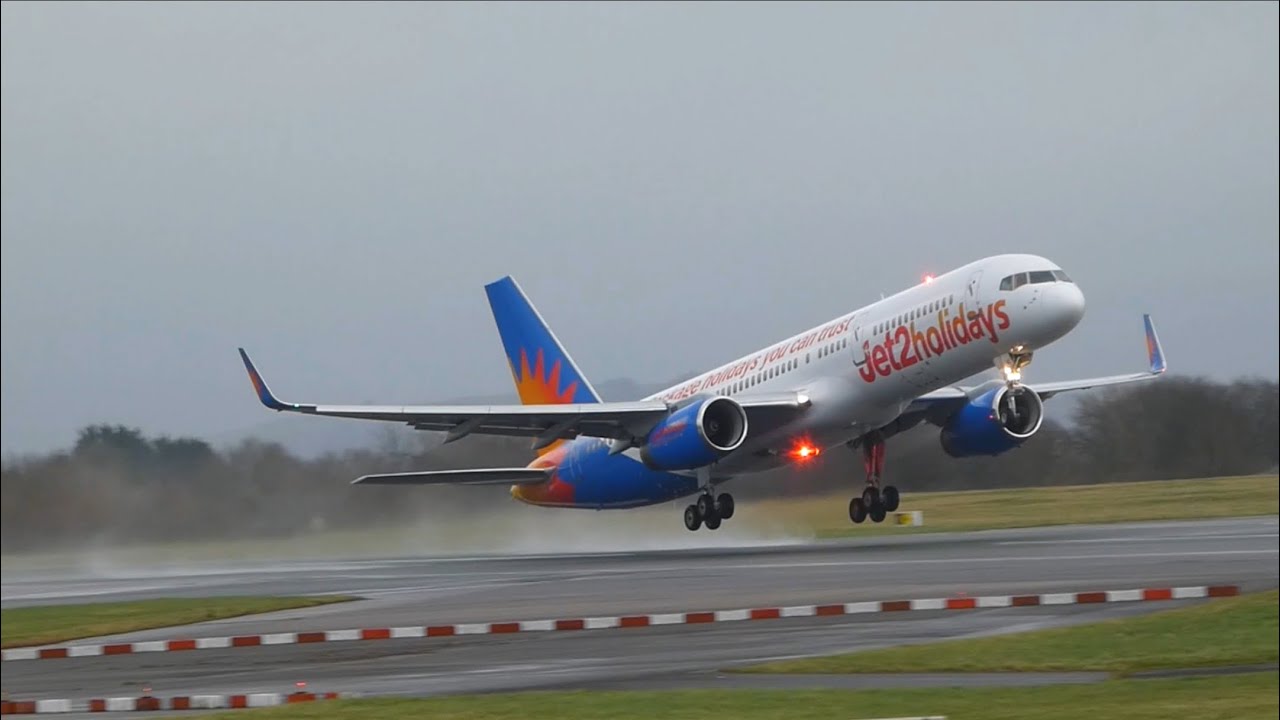 JET2 B757-23A ROCKETS OUT OF MANCHESTER AIRPORT (MAN/EGCC) - PLUS B757 ...