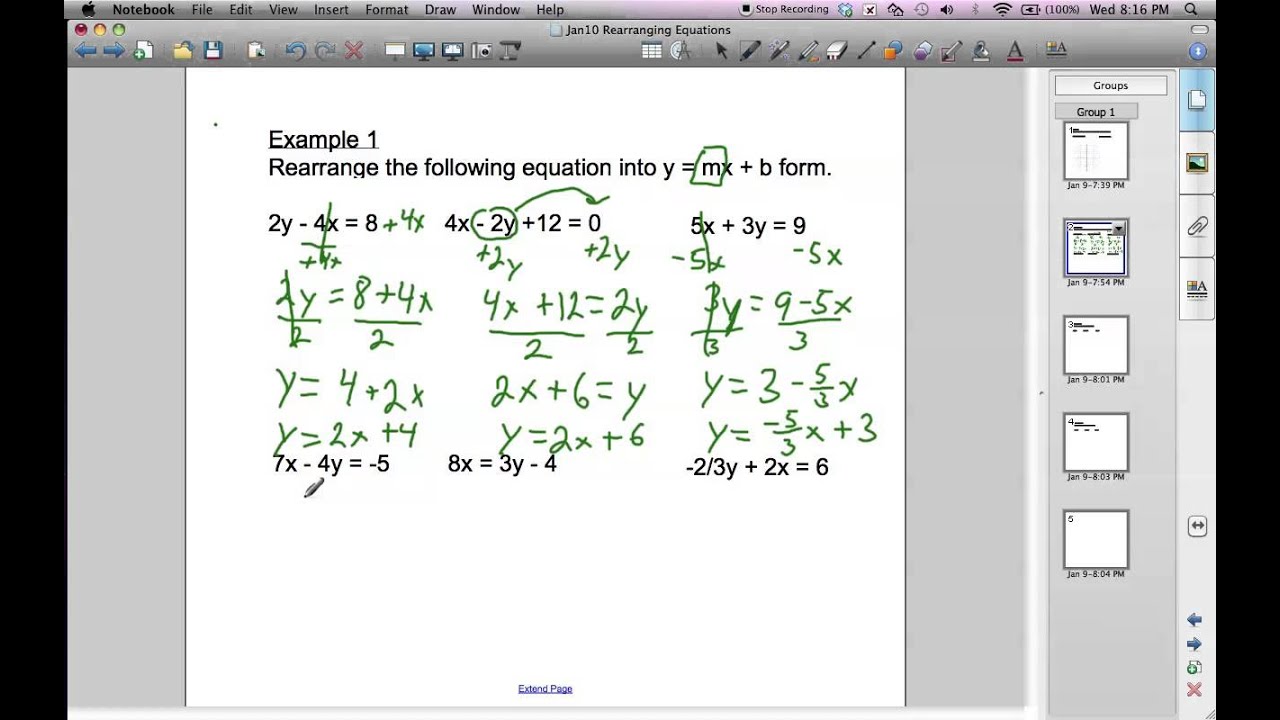 Rearranging Equations into Slope Intercept Form - YouTube