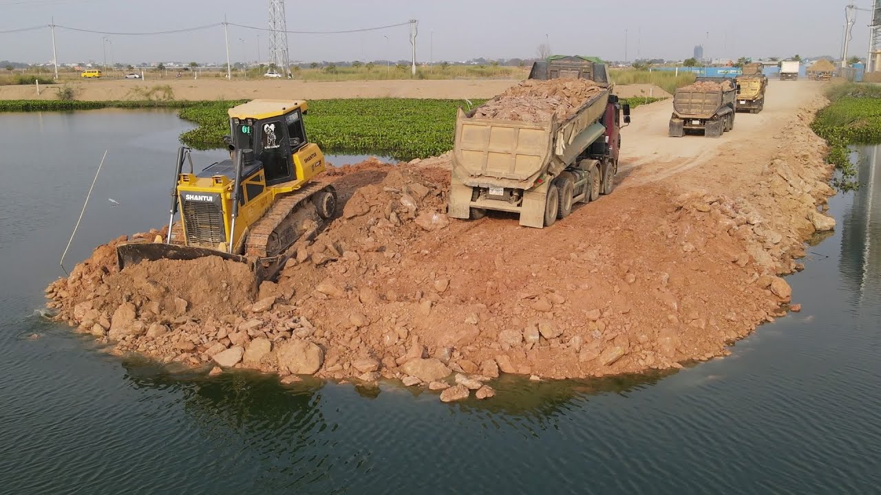 Update Incredible Building Road Over Lake By SHANTUI Bulldozer and Dump ...