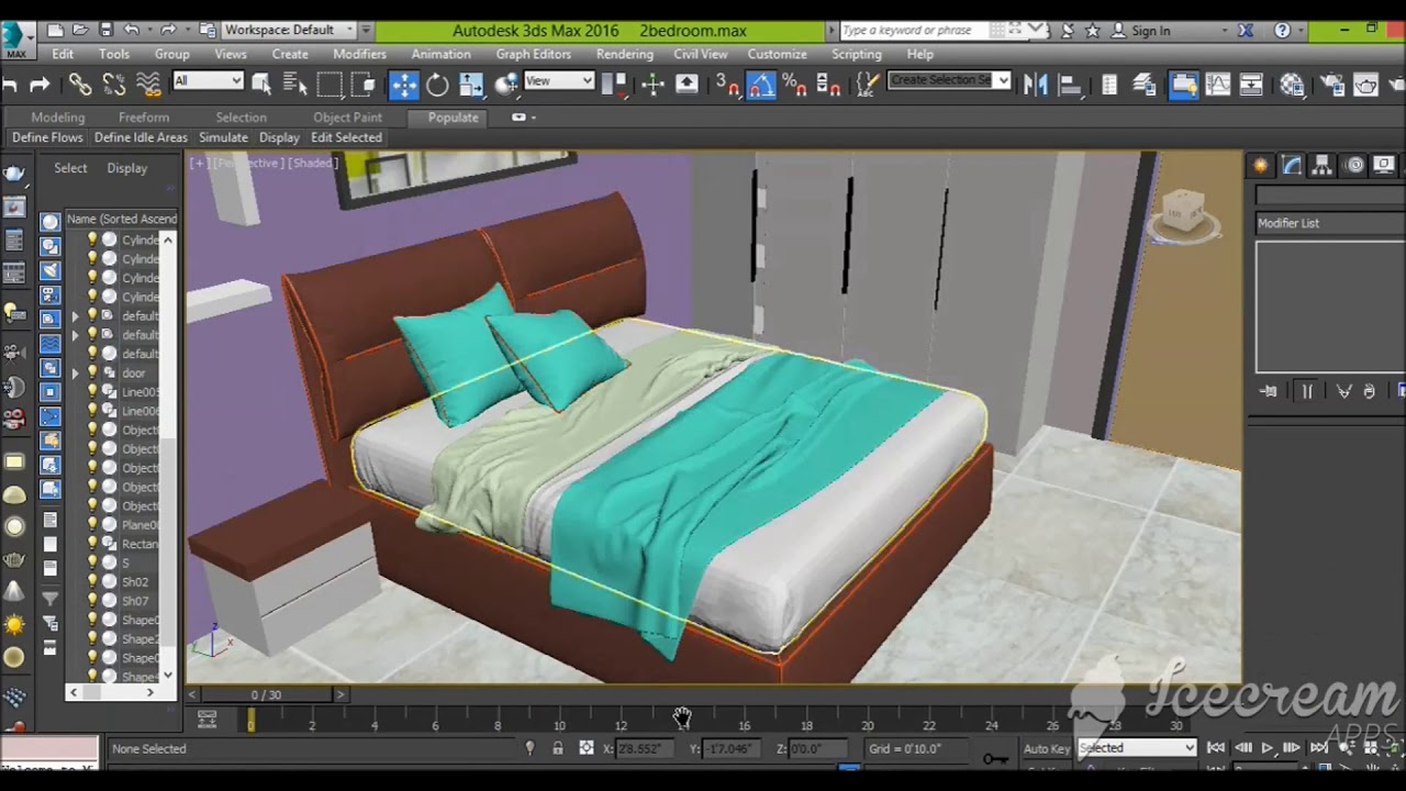 Simple Bedroom design in 3ds max - YouTube