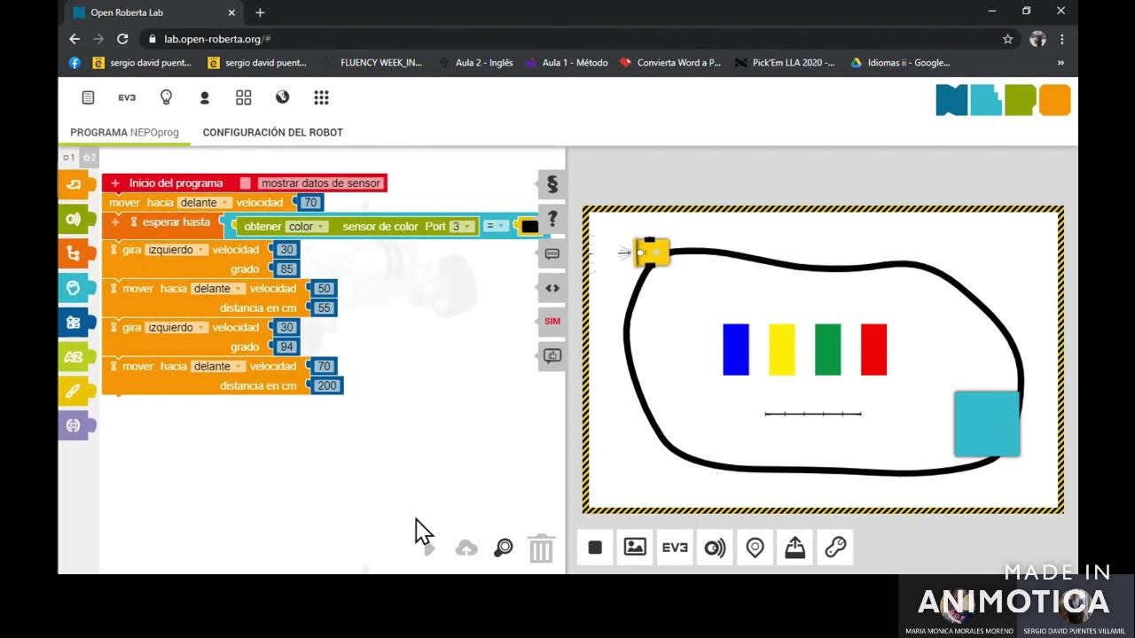 Simulación con Open Roberta Lab - Ejercicio N°3 - Sensor de color - YouTube