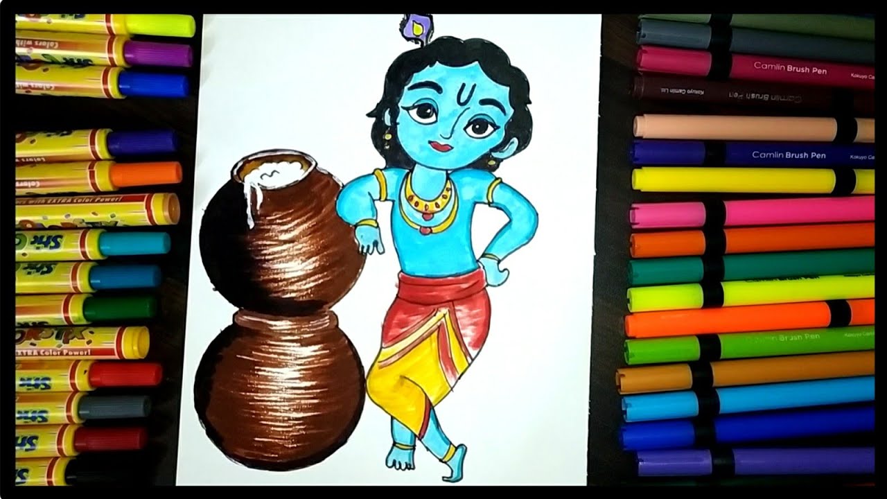 Shri krishna Drawing # Makhan chor # Lord krishna drawing # krishan ...