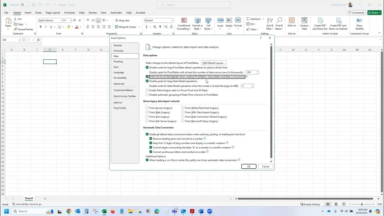How to add Prefer Excel Data Model when Create PivotTables Query Tables and Data Connection ...